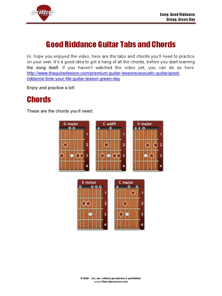 Green Day Good Riddance Guitar Chords