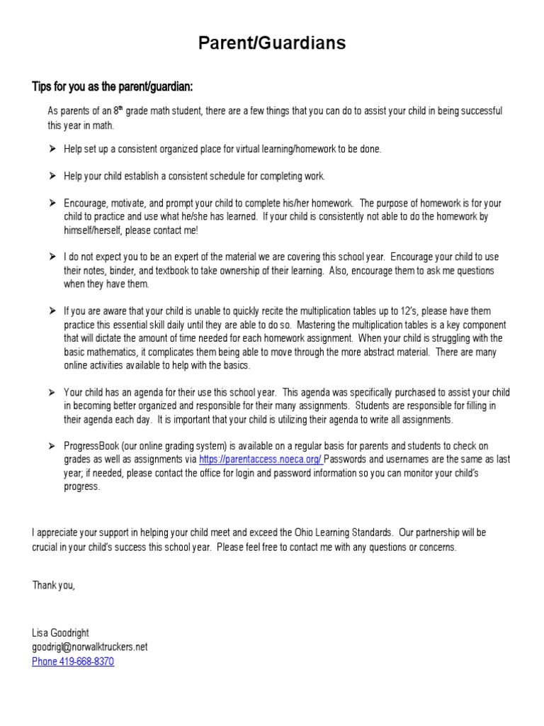 Parent/Guardians: Tips For You As The Parent/guardian | PDF | Homework ...
