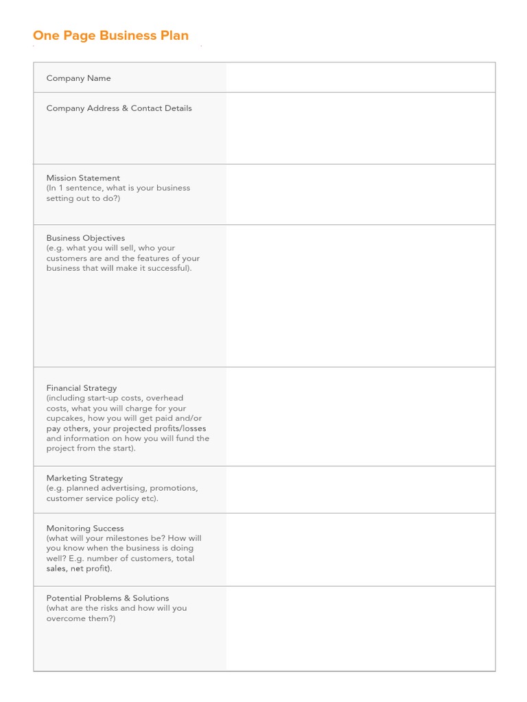 One Page Business Plan Template | PDF | Business