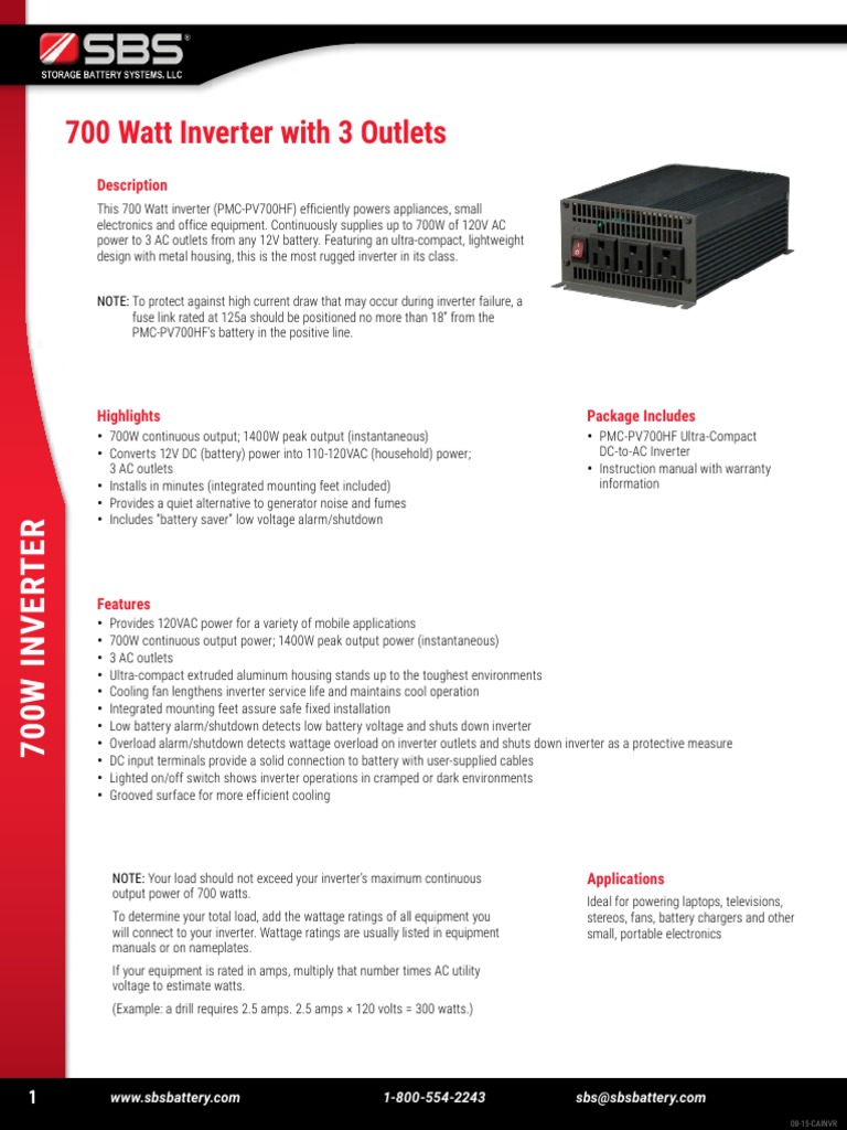 700 Watt Inverter With 3 Outlets: Description | PDF | Power Inverter ...