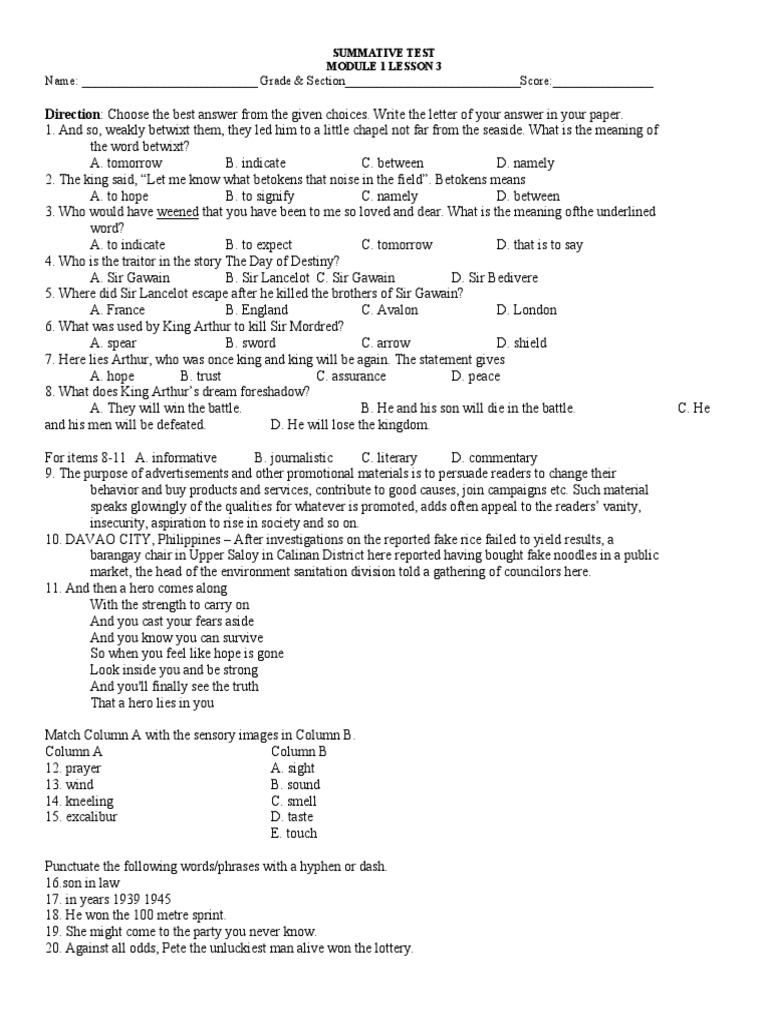 Direction: Choose The Best Answer From The Given Choices. Write The ...