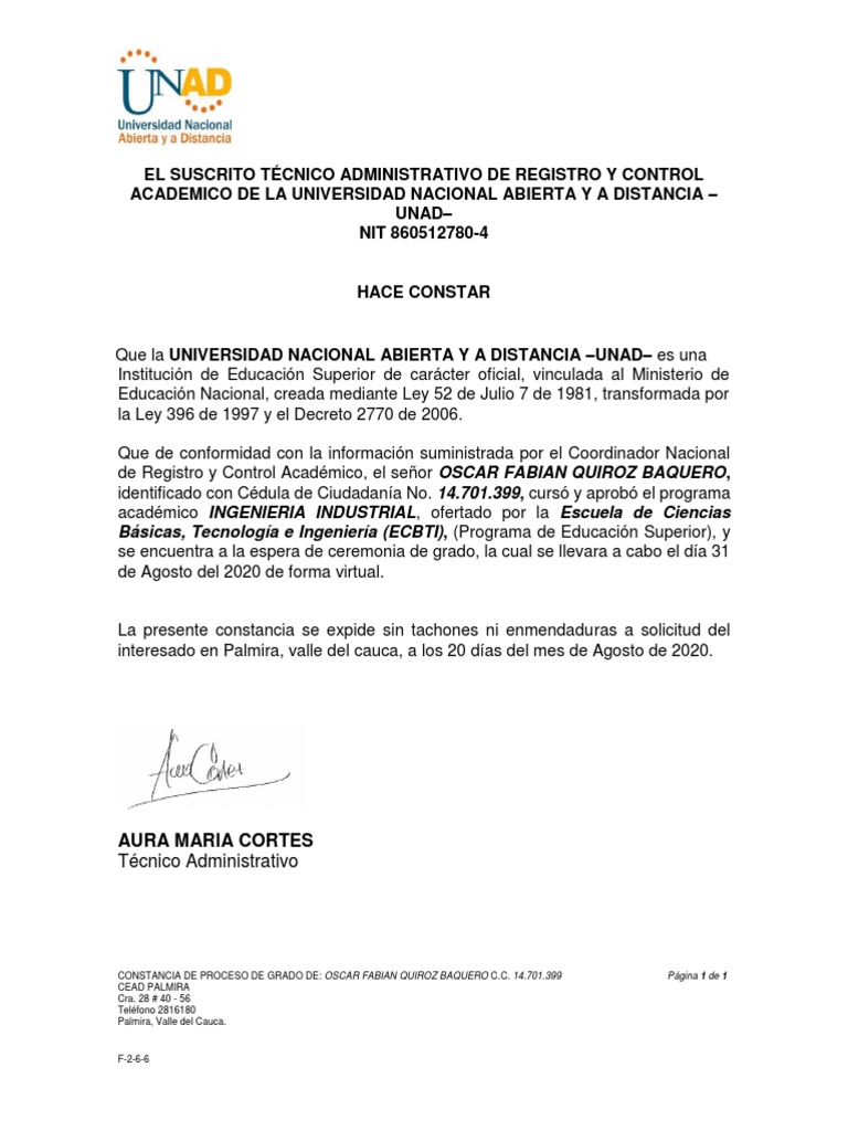 Certificado de UNAD | PDF