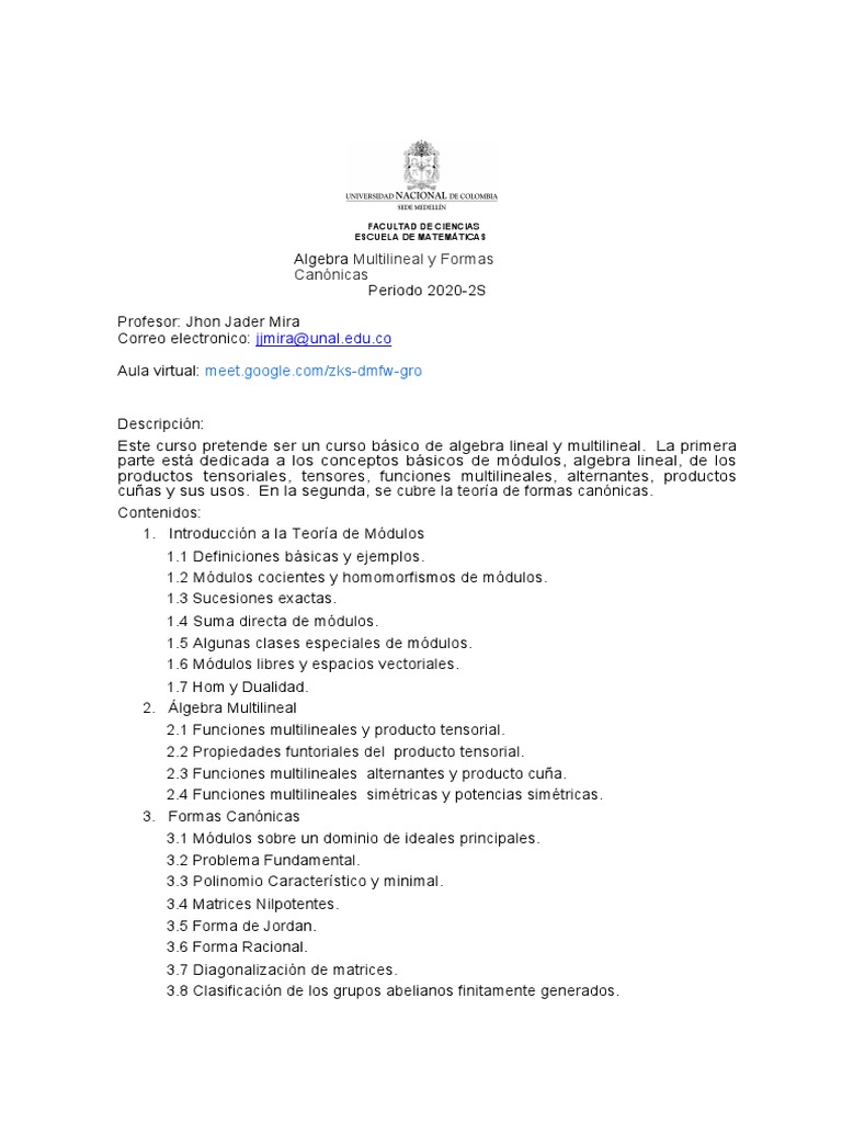 Multilineal 2020-2S PDF | PDF | Módulo (Matemáticas) | Álgebra