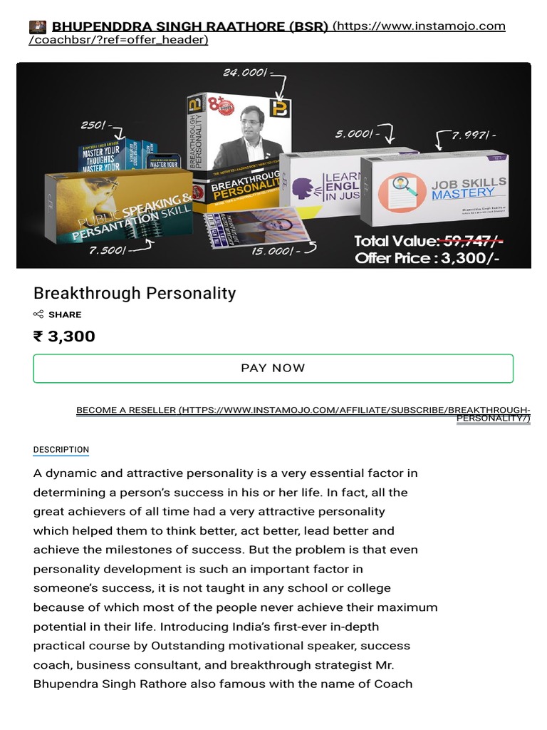 Breakthrough Personality: Bhupenddra Singh Raathore (BSR) | PDF | Applied Psychology ...
