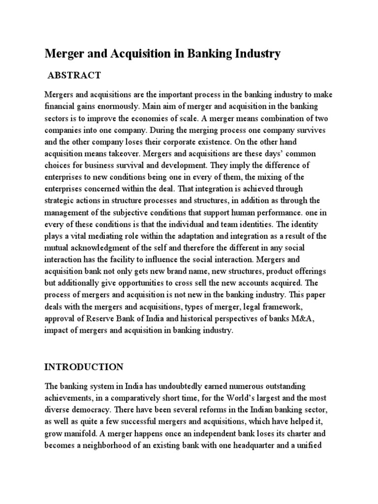 Merger and Acquisition in Banking Industry | PDF | Mergers And ...
