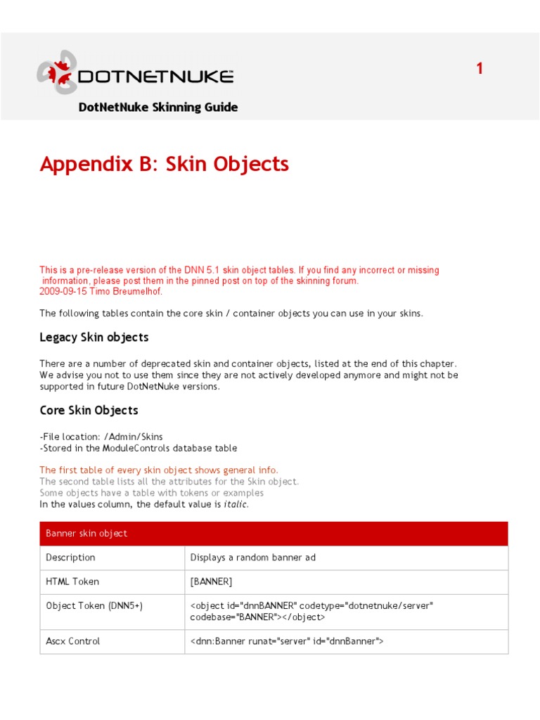DNN 5 - DotNetNuke 5 Skin Objects Beta Doc 4 | PDF