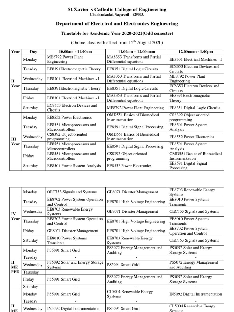 Online Timetable For Academc Year 2020-21 PDF | PDF | Electronics ...
