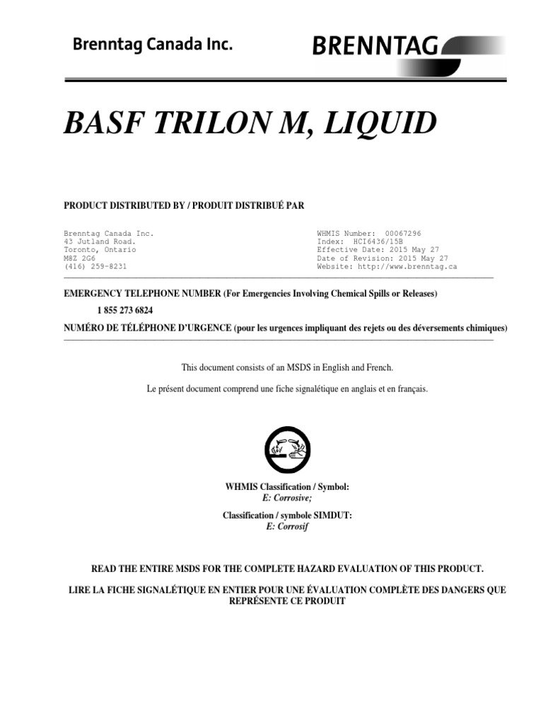 Trilon M | PDF | Toxicity | Dangerous Goods