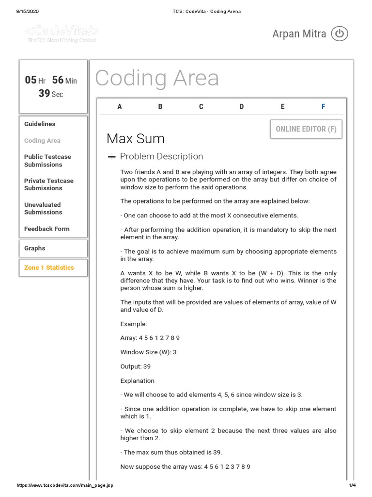 TCS - CodeVita - Coding Arena Page6 | PDF | Array Data Structure | Summation