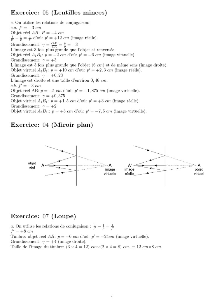 Correction - TD - Optique Géométrique PDF | PDF