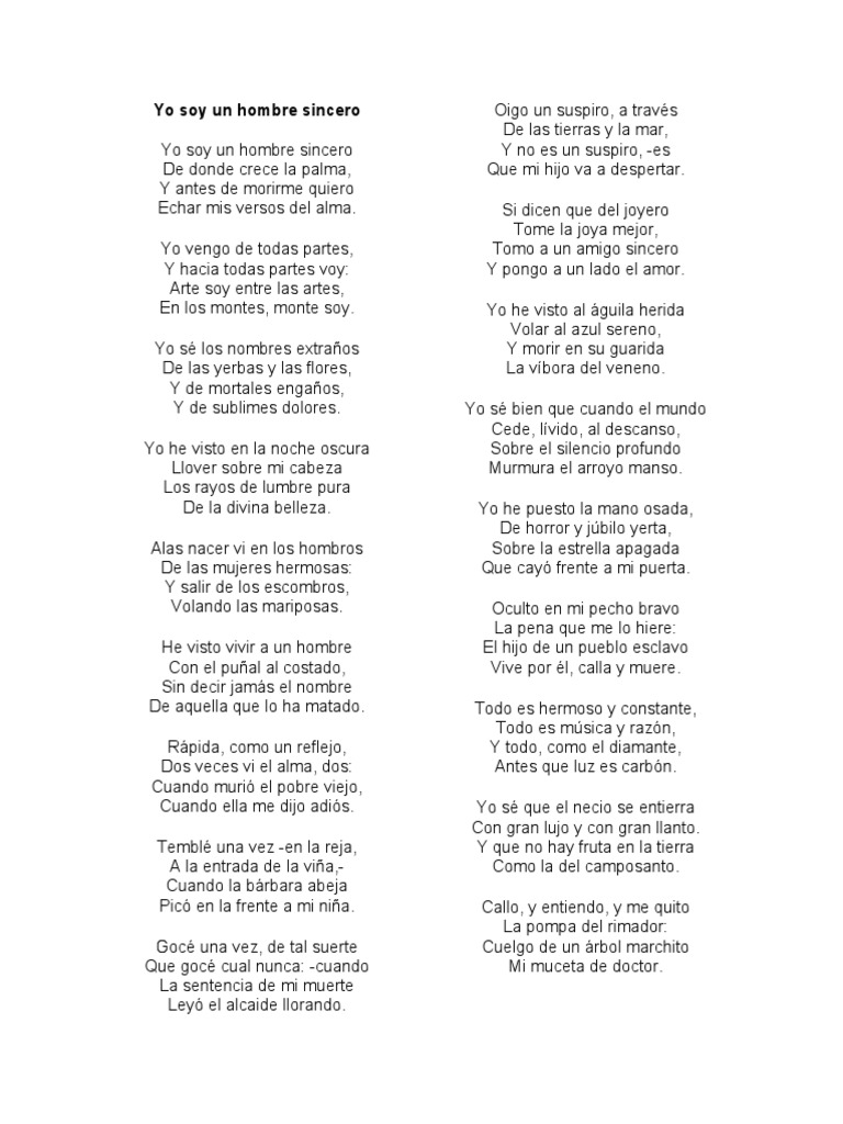 Yo Soy Un Hombre Sincero JOSE MARTI | PDF | Poesía