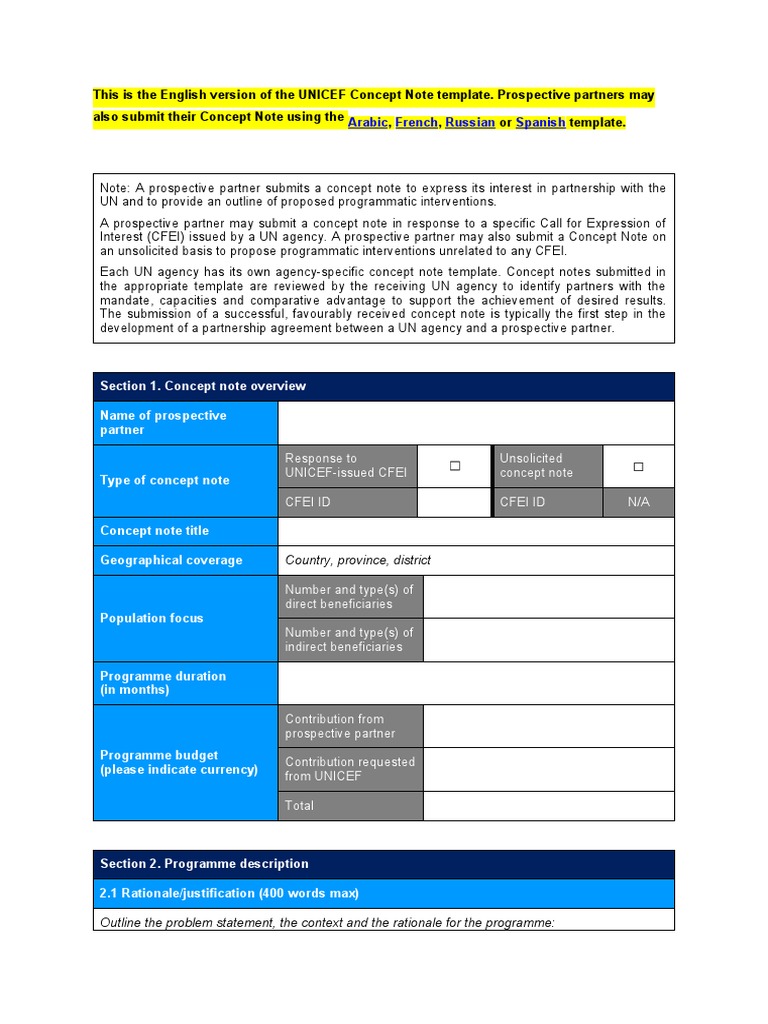 UNICEF Concept Note Template Guide | PDF | Performance Indicator | Risk