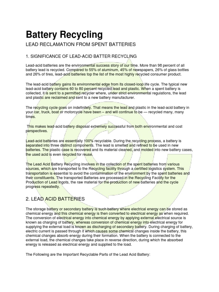 Battery Recycling: Lead Reclamation From Spent Batteries | PDF | Lead ...