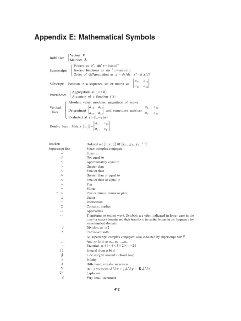 Appendix E: Mathematical Symbols: X X X/DT A A A A | PDF | Matrix ...