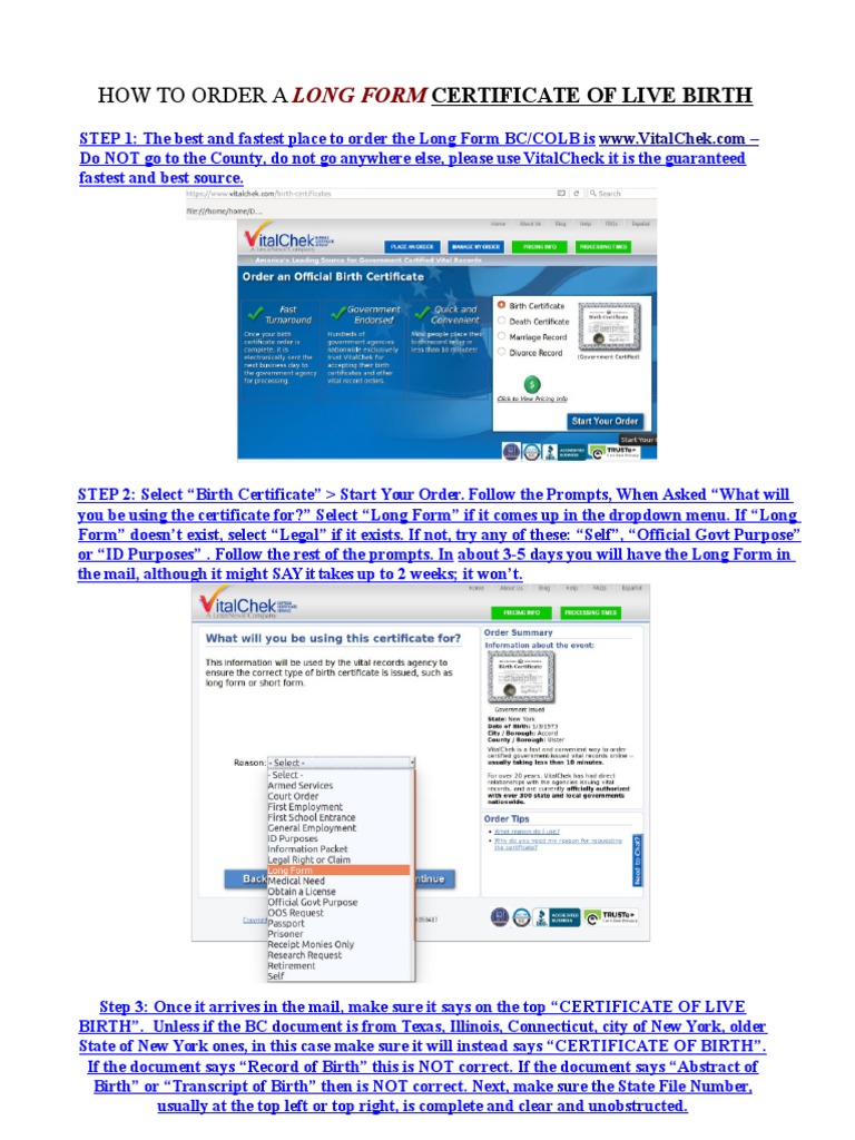 How To Order A Long Form Certificate of Live Birth PDF | Download Free ...