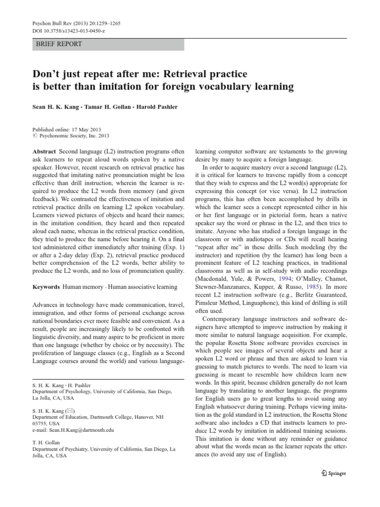 Don 'T Just Repeat After Me: Retrieval Practice Is Better Than ...