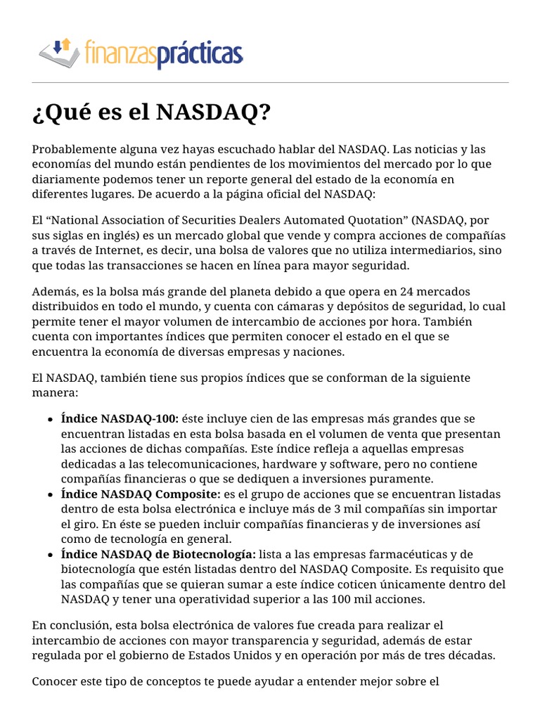 ¿Qué Es El NASDAQ | Descargar gratis PDF | Nasdaq | Bolsa