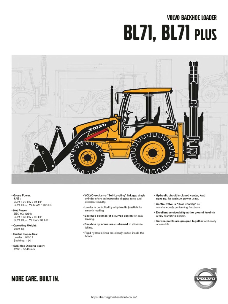 Volvo BL71 Backhoe Loader Specifications | PDF | Loader (Equipment ...