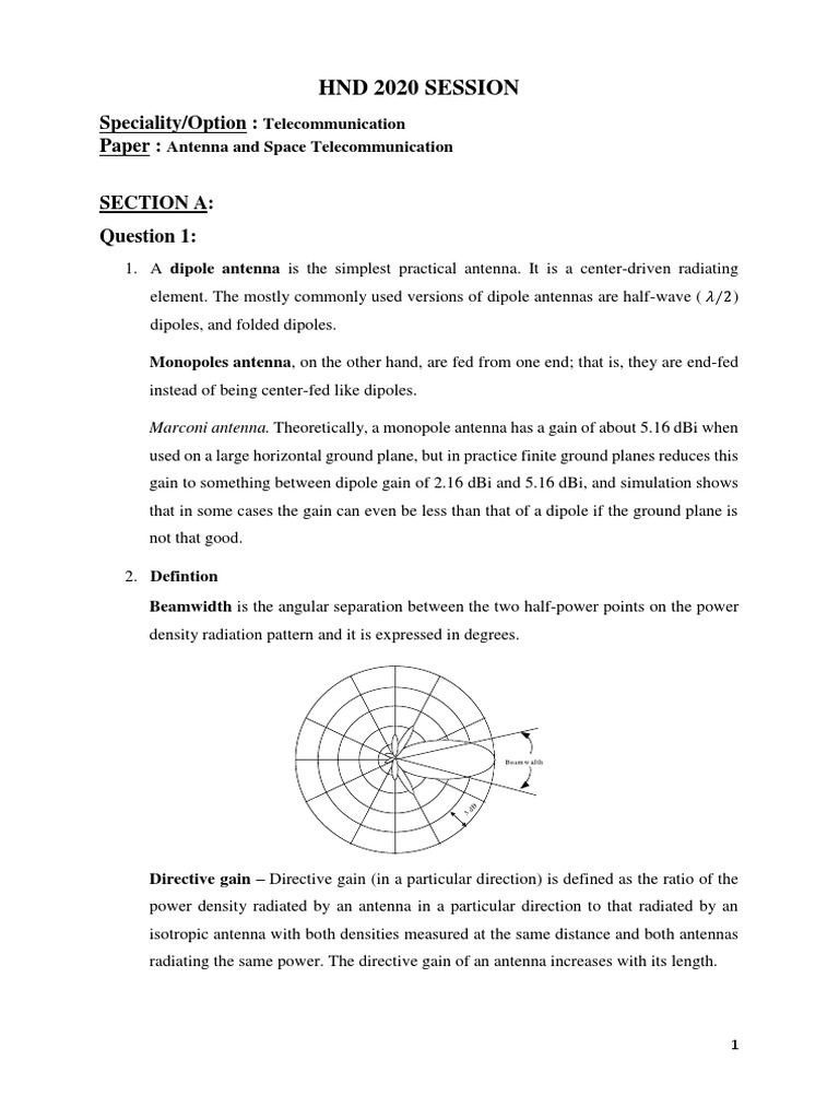 Antenna and Space Telecommunication HND 2020 SESSION | PDF | Antenna (Radio) | Information And ...