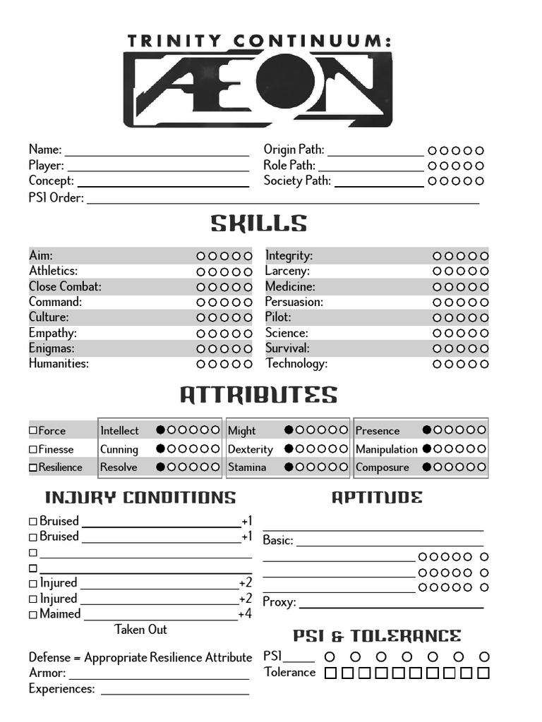 Trinity RPG Character Sheet Guide | PDF