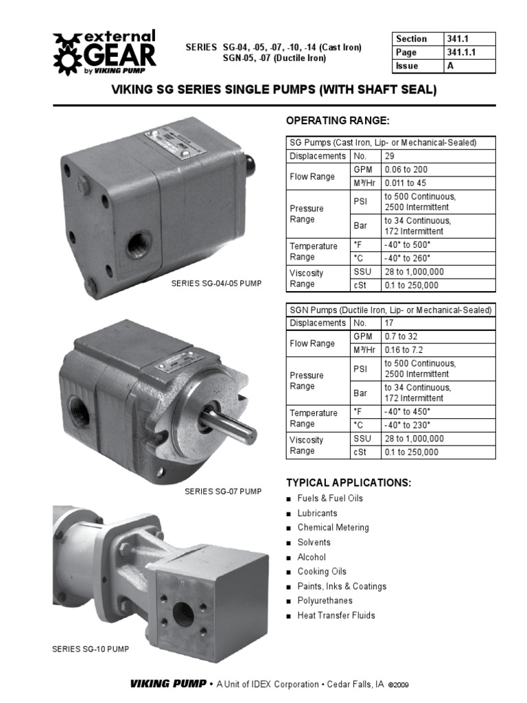 Viking SG Series Single Pumps (With Shaft Seal) : Operating Range | PDF ...