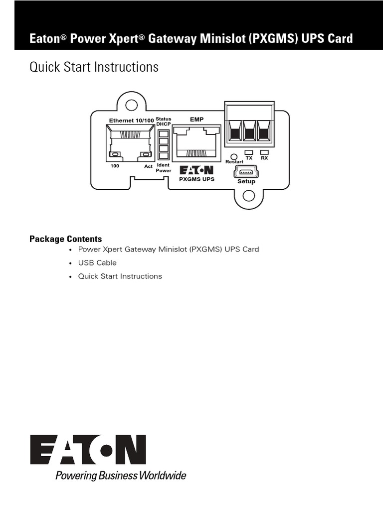 Quick Start Instructions: Eaton Power Xpert Gateway Minislot (PXGMS ...