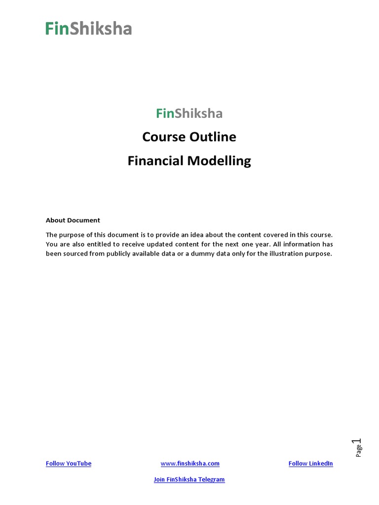 FinShiksha Course Outline Financial Modelling v2 PDF | PDF | Discounted ...