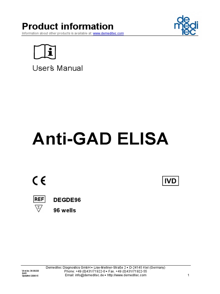 IFU DEGDE96 Anti-GAD ELISA 200615 e PDF | PDF | Elisa | Clinical Medicine