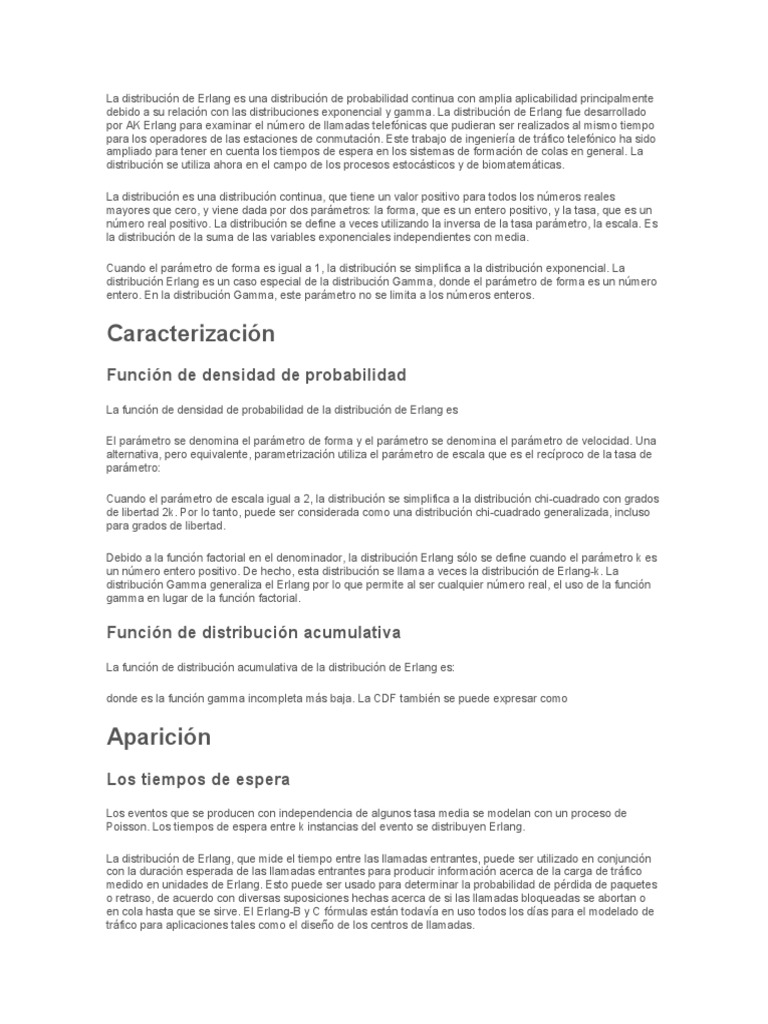 Distribucion Erlang | PDF | Teoría de probabilidad | Análisis matemático