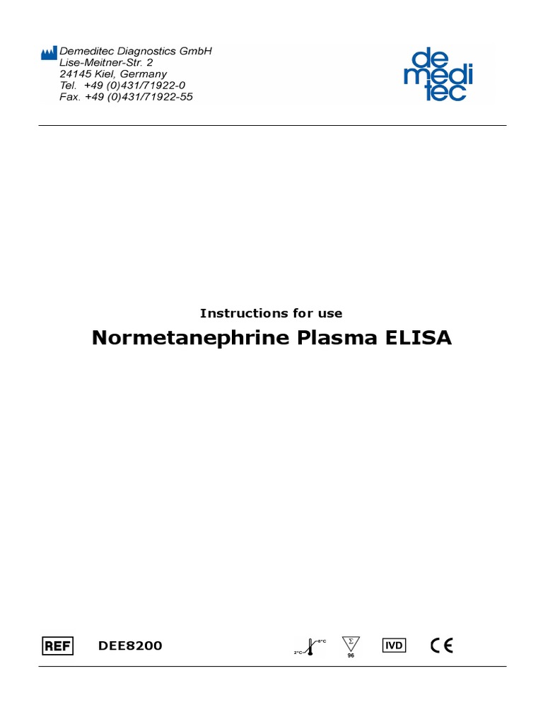 Normetanephrine Plasma ELISA: Instructions For Use | PDF | Elisa ...