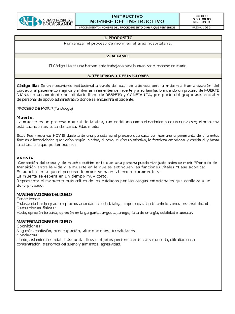 Instructivo Codigo Lila | PDF | Dolor | Enfermería