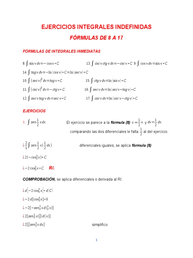Ejercicios de Integrales Indefinidas | PDF | Integral | Enseñanza de ...