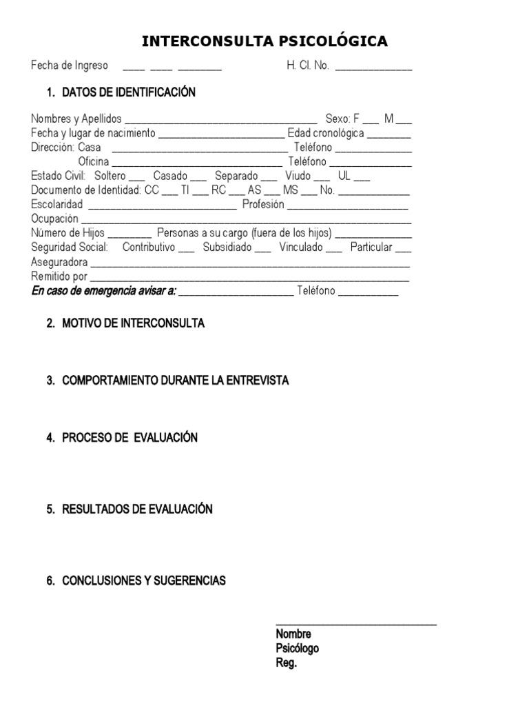 Interconsulta Psicológica | PDF