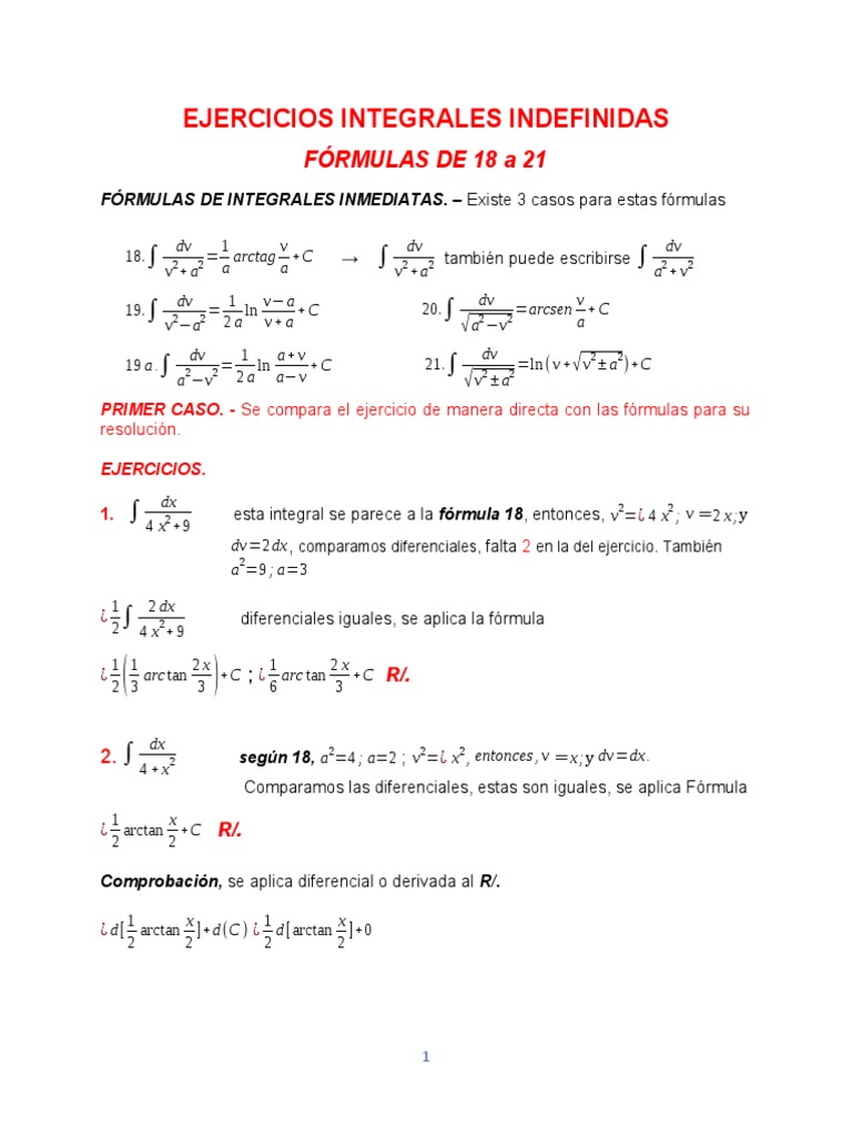Ejercicios de Integrales Indefinidas | PDF | Integral | Fracción ...