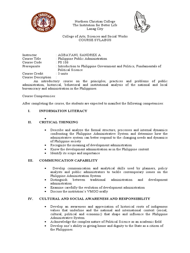 Philippine Public Administration Syllabus | PDF | Institution | Public ...
