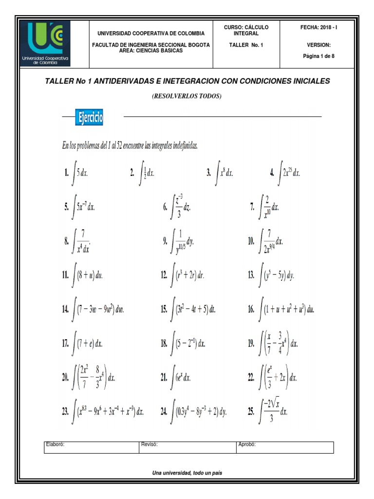 TALLER No 1 ANTIDERIVADAS Y CONDICIONES INICIALES | PDF