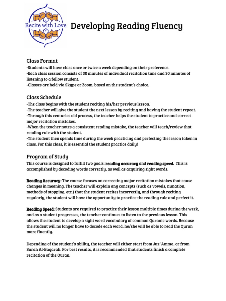 Developing Reading Fluency: Class Format | PDF