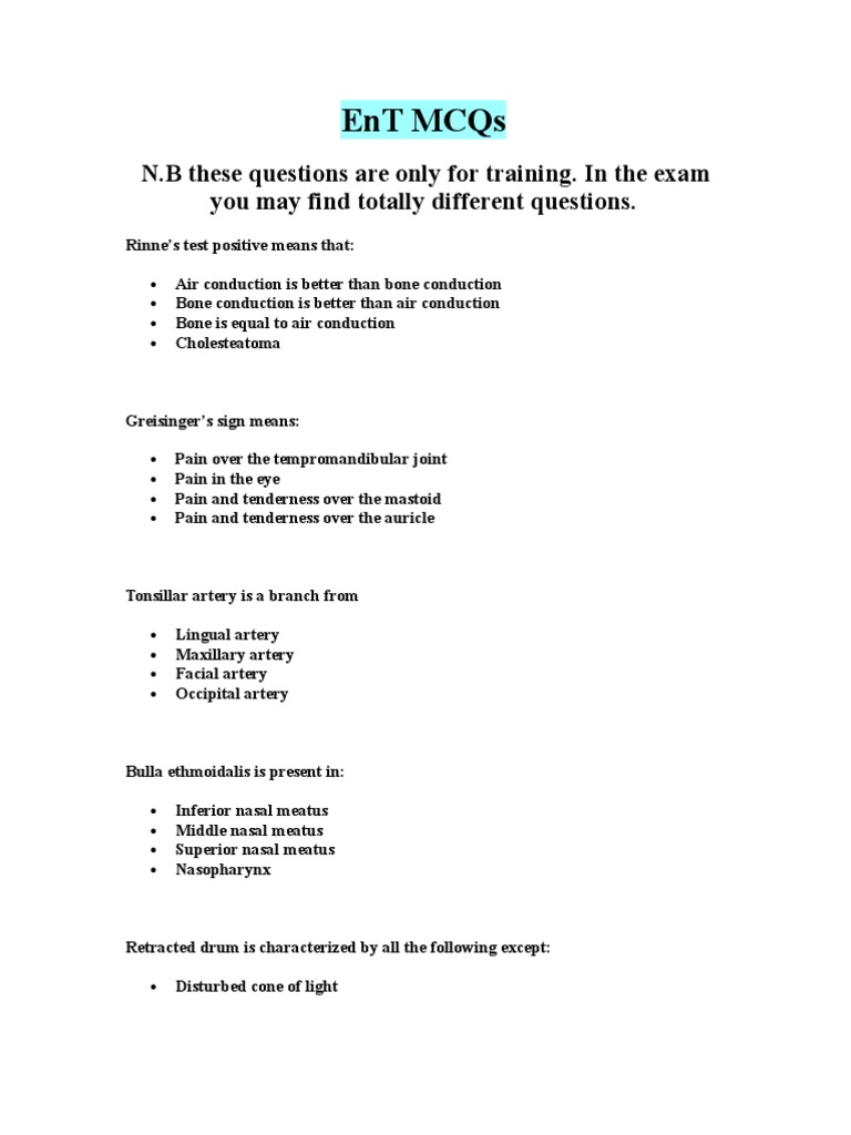 ENT Mcqs | PDF | Human Nose | Ear