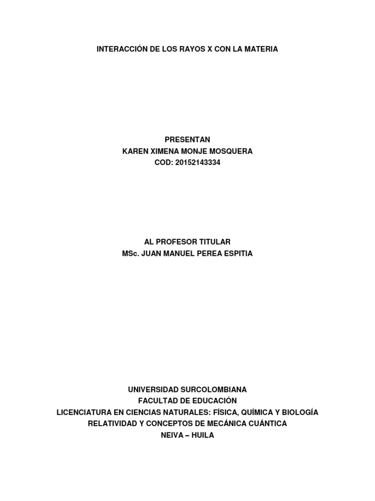 Interacción de Los Rayos X Con La Materia | PDF | Electrón | Rayo X