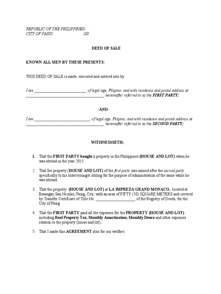 Deed of Sale | PDF | Deed | Notary Public