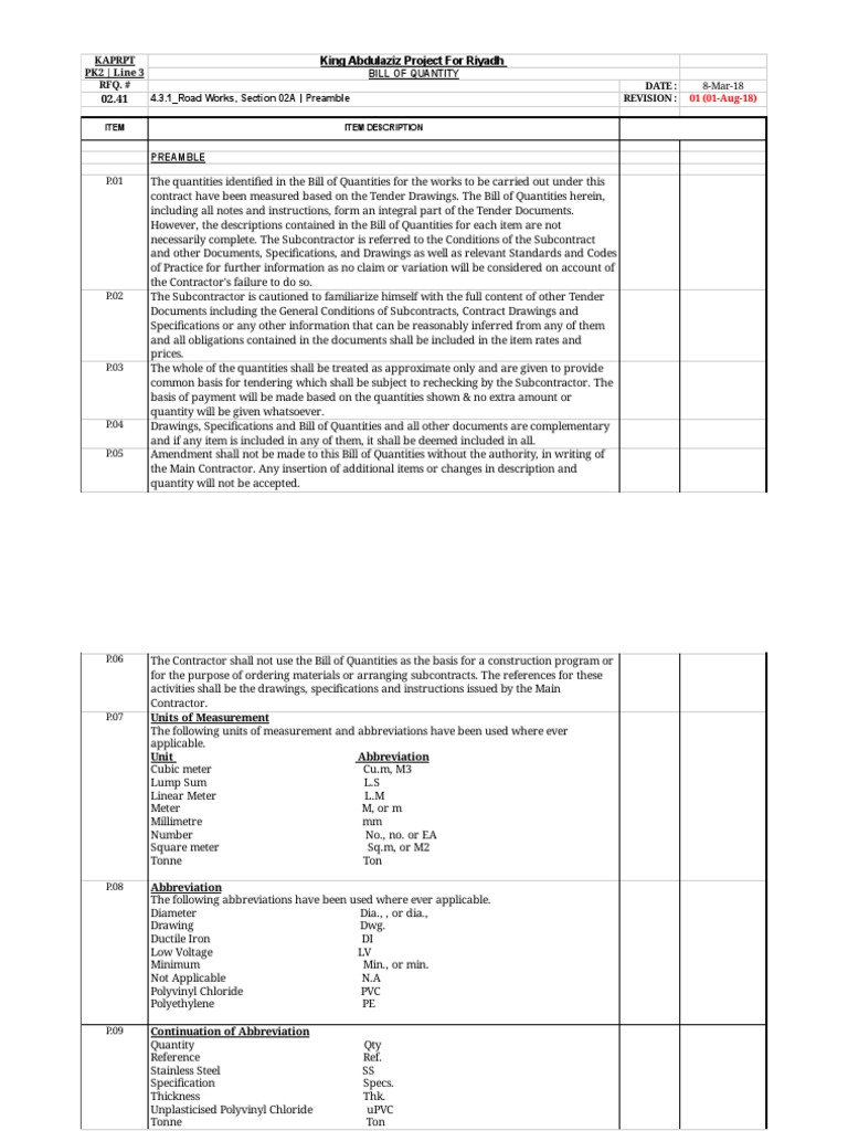 02.41 - Road Work, Section 02A, BOQ - REv.01 PDF | PDF | Road Surface | Road