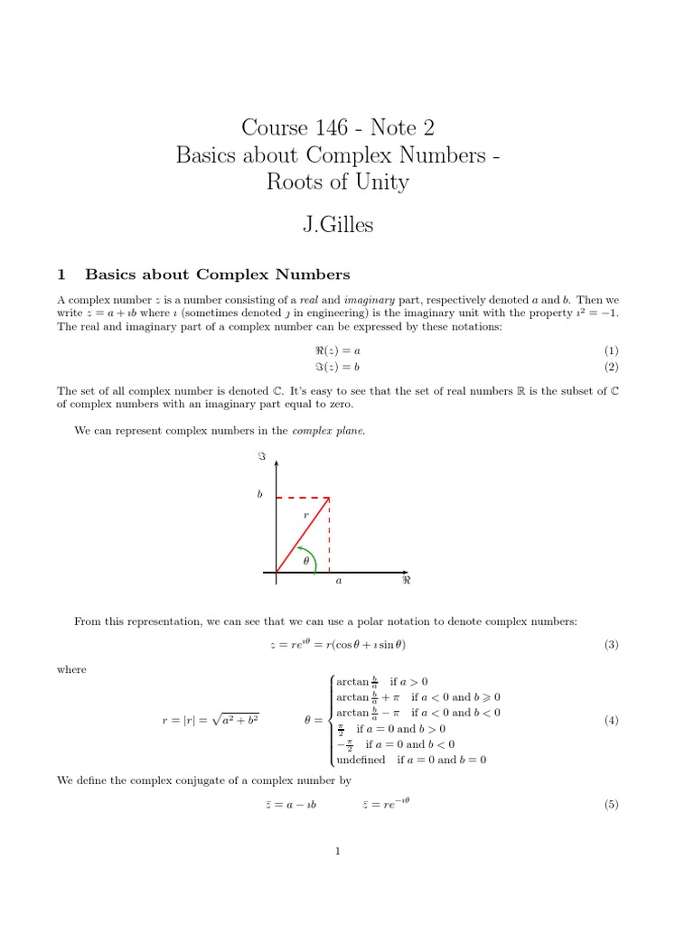 Course 146 - Note 2 Basics About Complex Numbers - Roots of Unity J ...