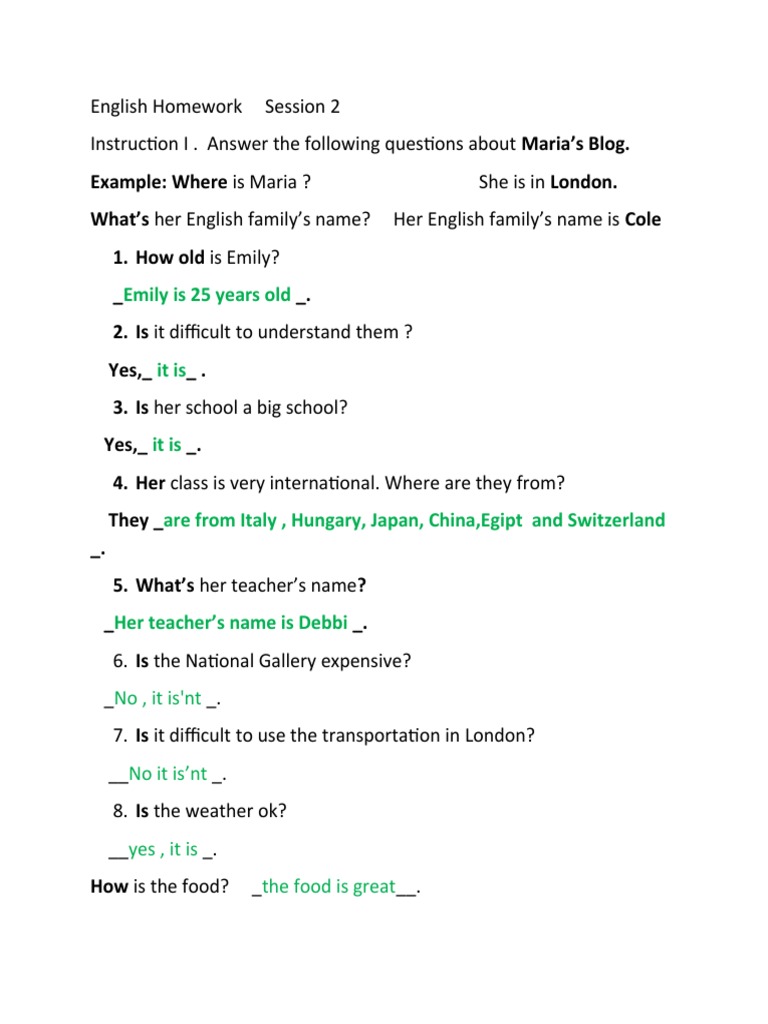 English Homework Session 2 Instruction I - Answer The Following ...
