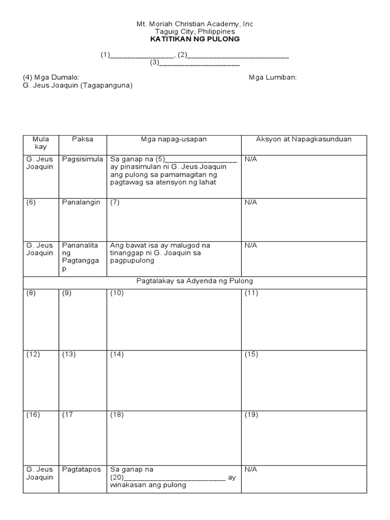 Katitikan NG Pulong Template | PDF