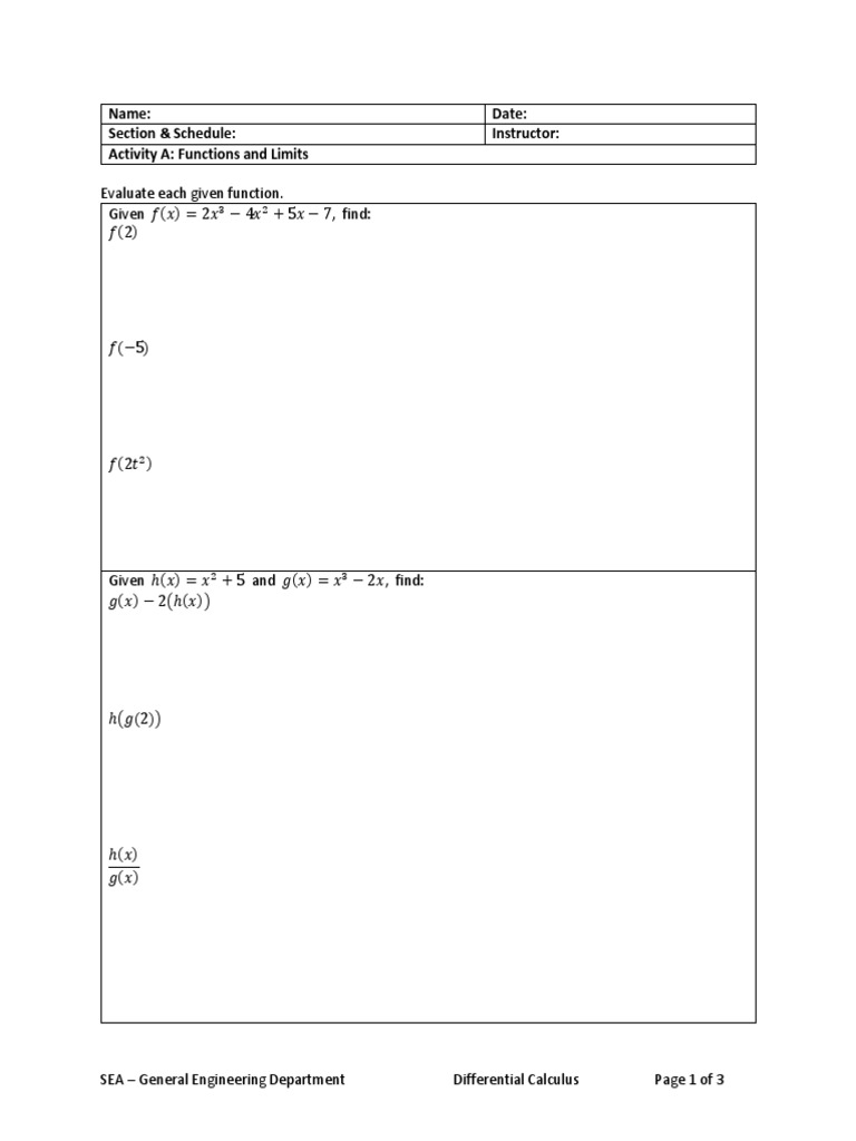 Activity A - Functions and Limits | PDF
