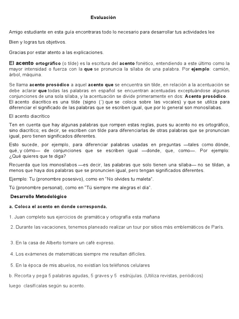 Acentuación y clasificación de palabras | PDF | Estrés (lingüística ...
