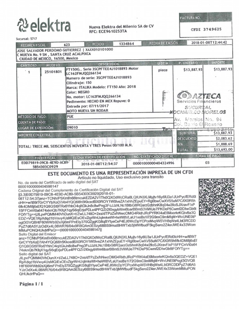 Factura Moto 150cc | PDF