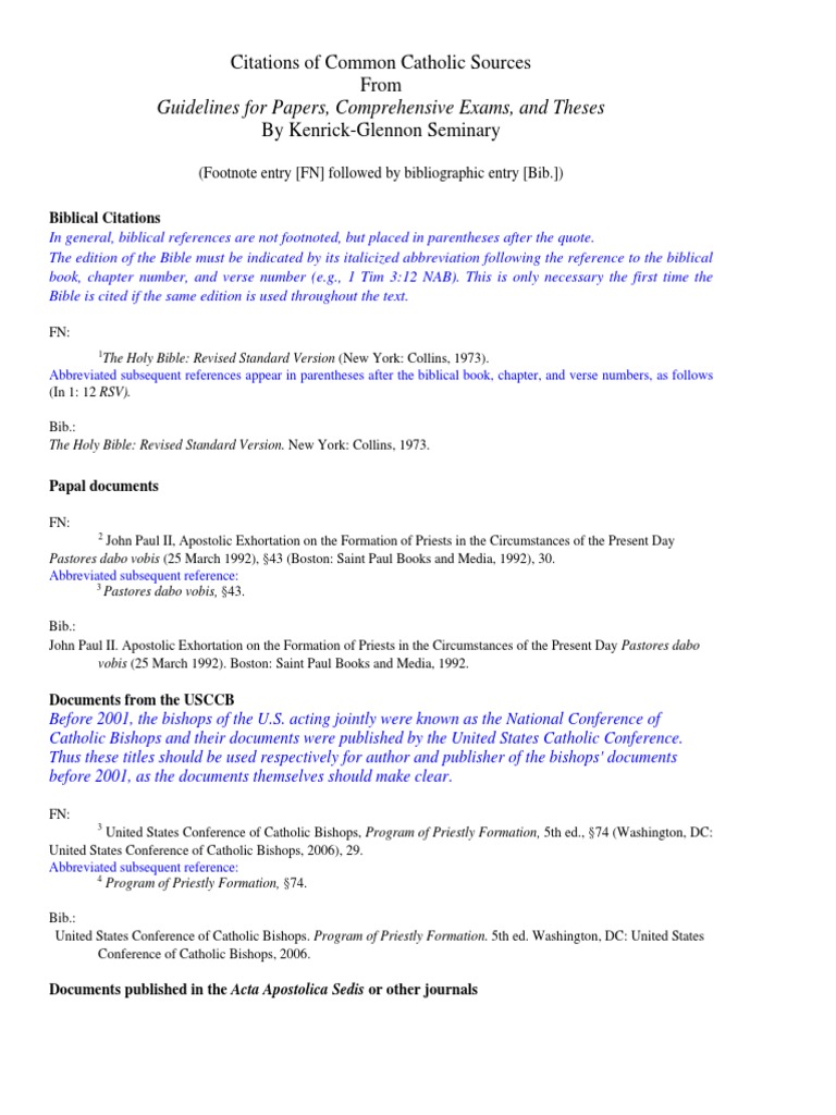 Catholic Citation Guidelines | PDF | Second Vatican Council | Pope ...