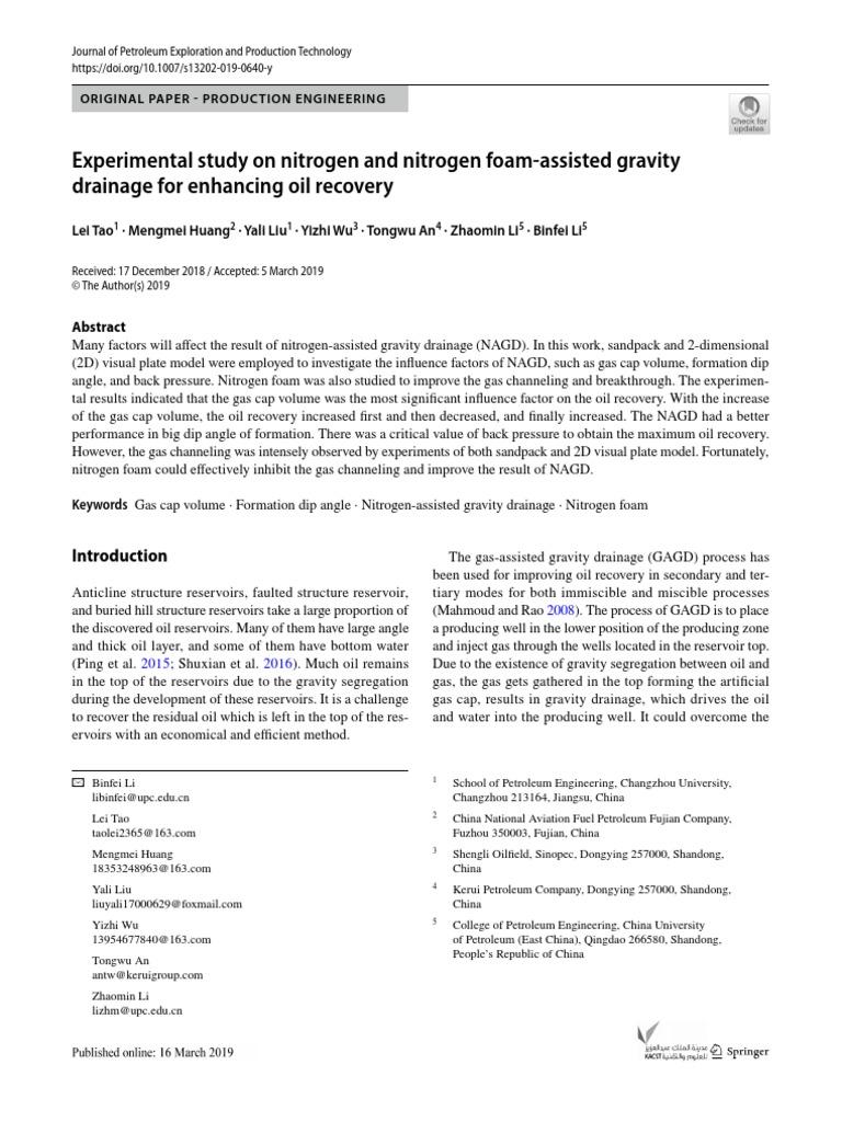 Experimental Study On Nitrogen and Nitrogen Foam-A PDF | PDF ...