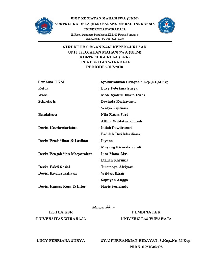 Struktur Organisasi KSR | PDF